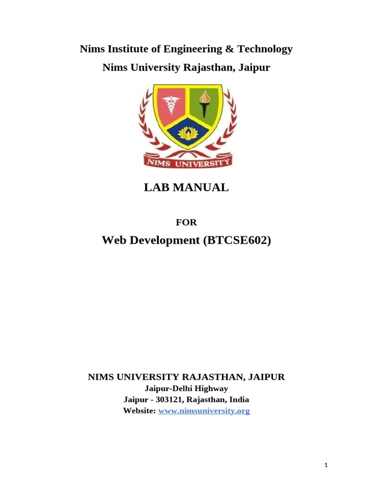 Web Development Lab Manual - NIMS University | PDF | Machine Learning ...