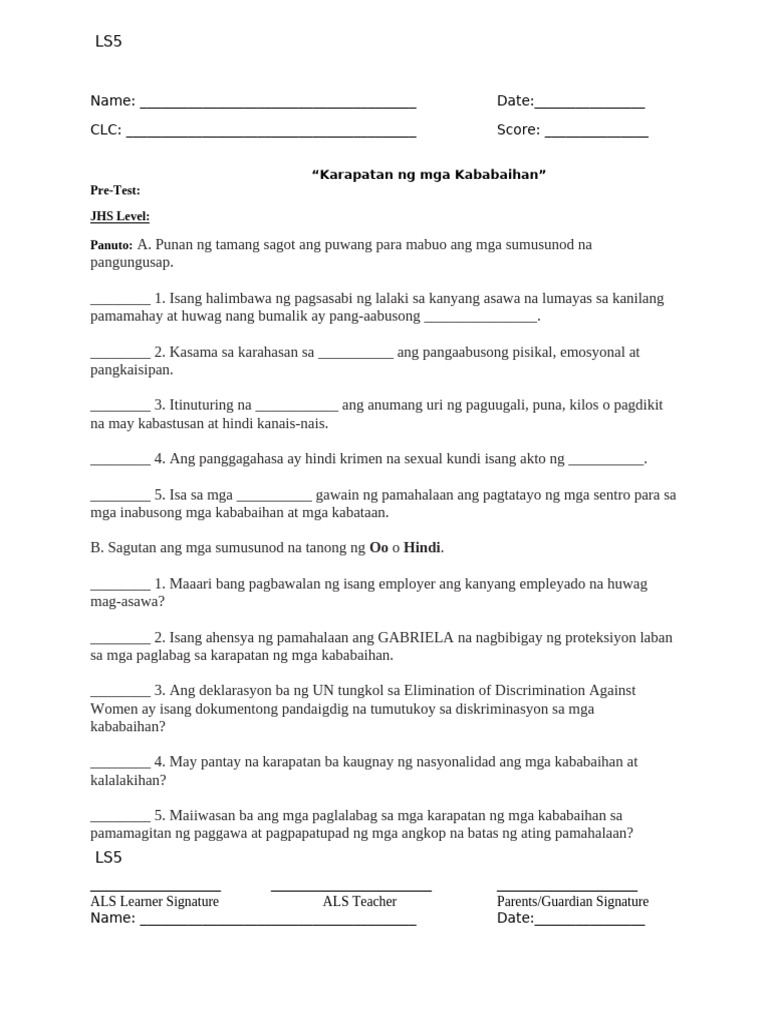 Worksheets LS5-Women_s Rights | PDF