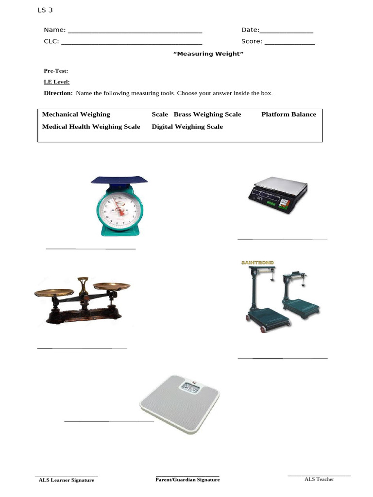 Worksheets LS3- Measuring Weight Lesson1 | PDF | Weight | Pound (Mass)