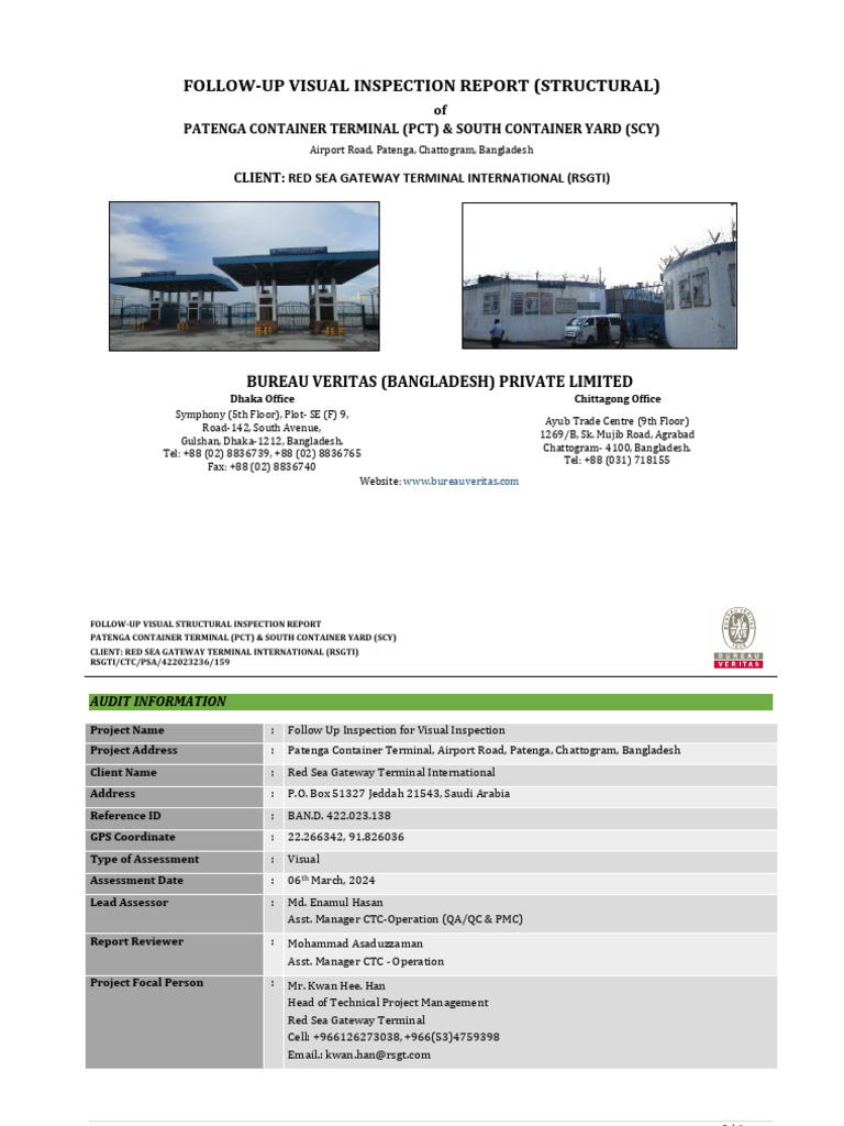 Structural Follow-Up Inspection Report of RSGT Bangladesh Ltd. | PDF