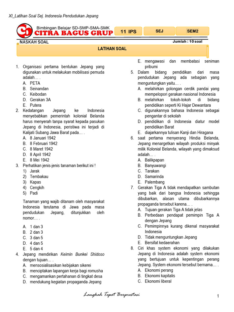 XI-LATIHAN SOAL SEJ INDO (1) | PDF