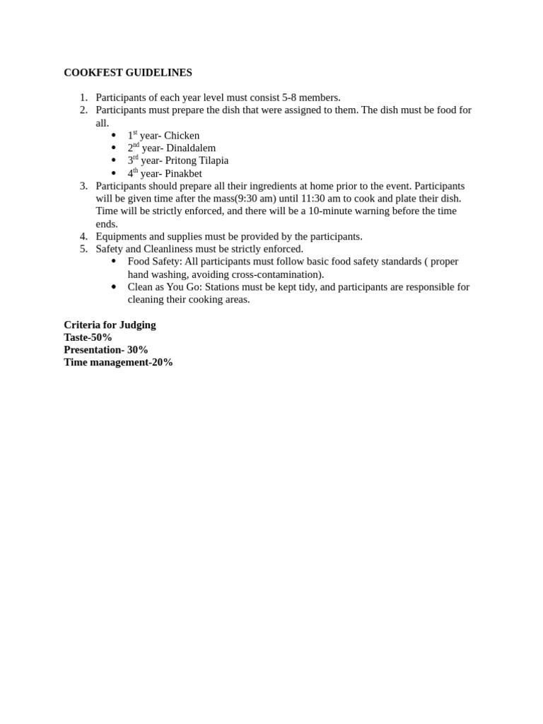 Cookfest Guidelines | PDF