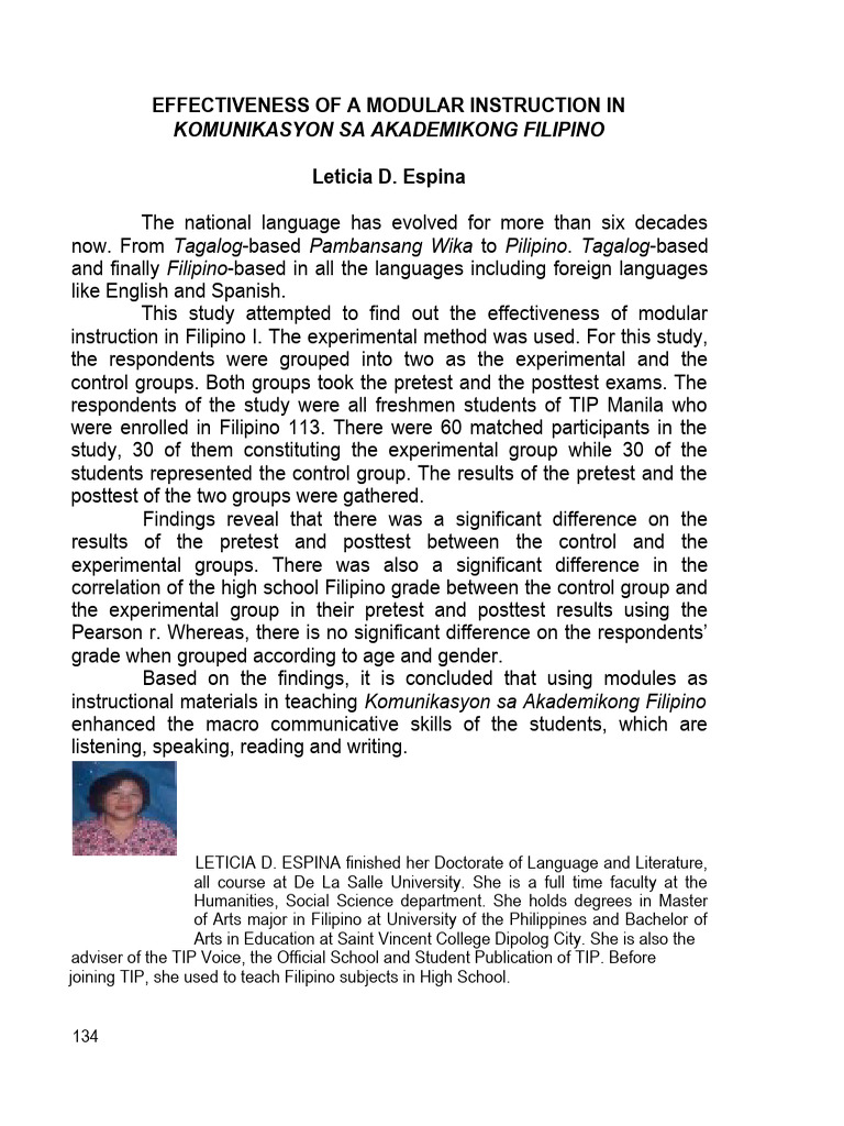 Effectivenessofa Modular Instructionin Komunikasyonsa Akademikong ...