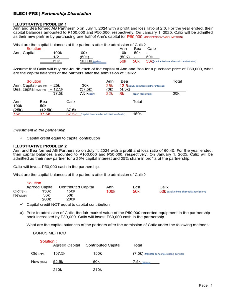 Partnership Capital Balances Calculation | PDF | Equity (Finance ...
