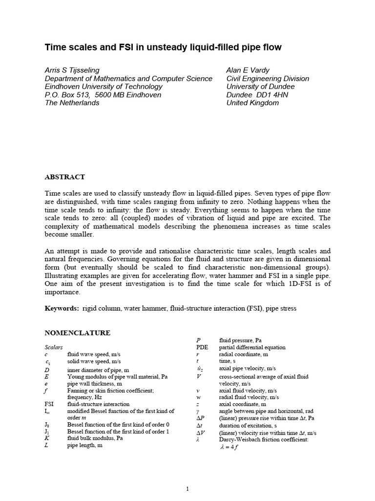 Time Scales in Liquid-Filled Pipe Flow | PDF | Fluid Dynamics | Stress ...