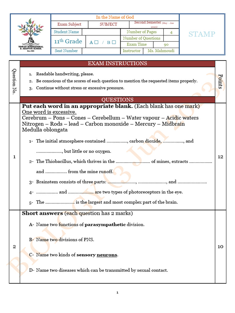 Grade 11 - 2nd Term - May June 2023 | PDF | Cerebral Cortex | Neuron