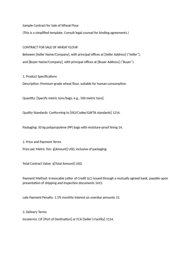 Sample Contract For Sale of Wheat Flour | PDF | Business | Business Law