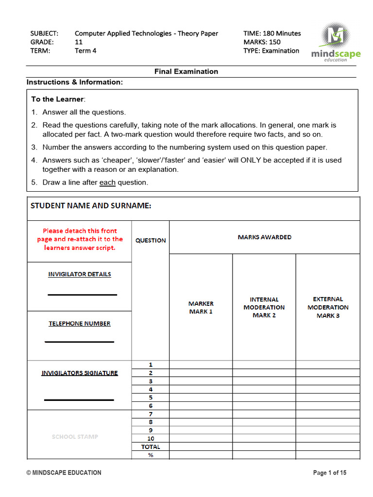 Grade 11 Computer Tech Exam | PDF | Printer (Computing) | Tablet Computer