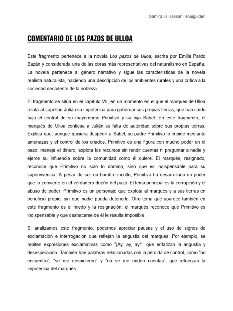 Análisis del Fragmento de Los Pazos de Ulloa | PDF