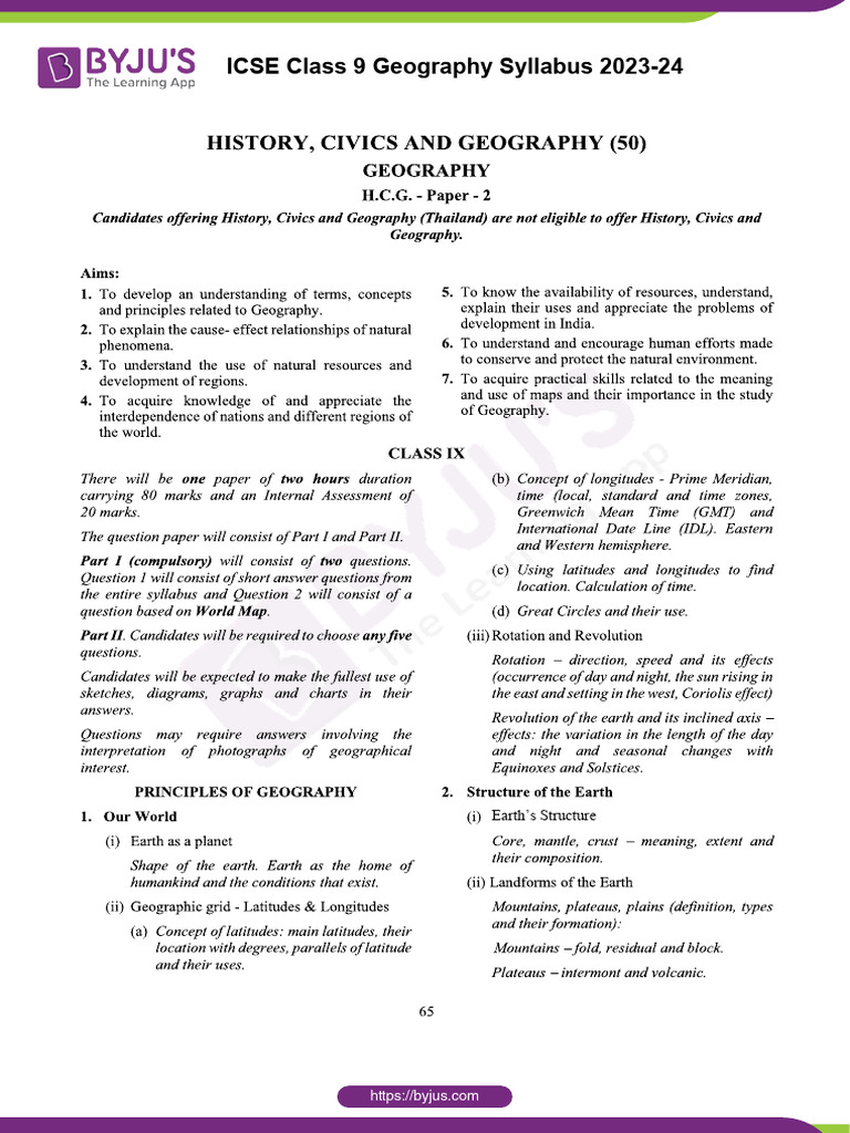 ICSE Class 9 Geography Syllabus 2023 24 | PDF