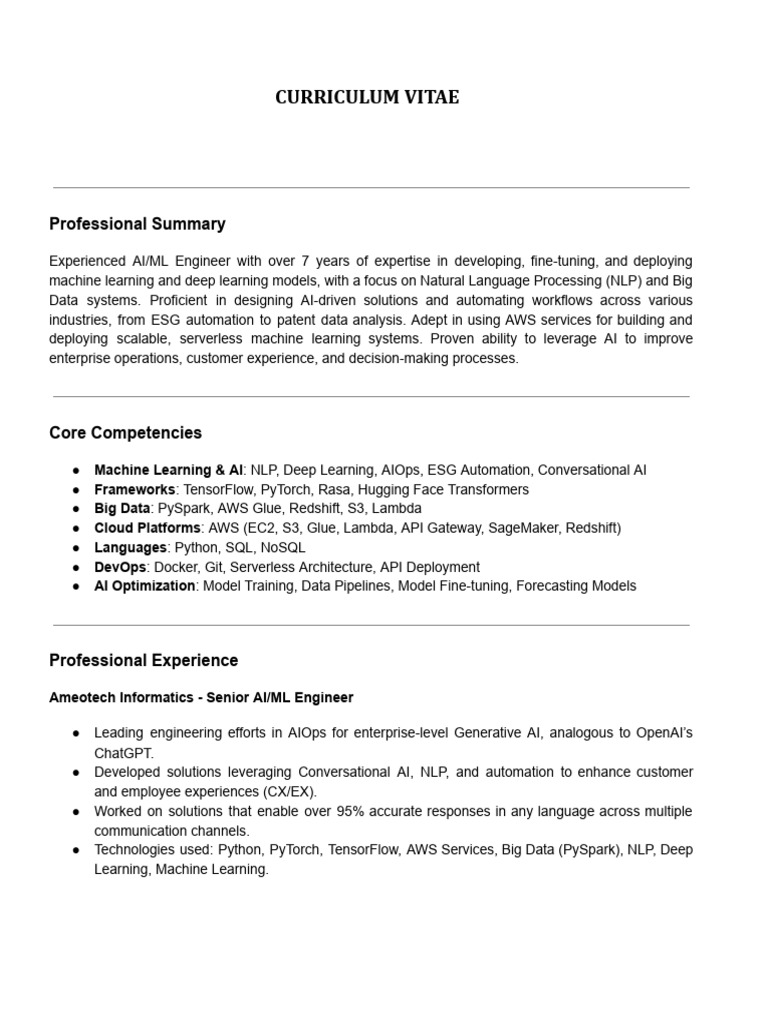AI/ML Engineer CV: NLP & Big Data Expert | PDF | Artificial ...