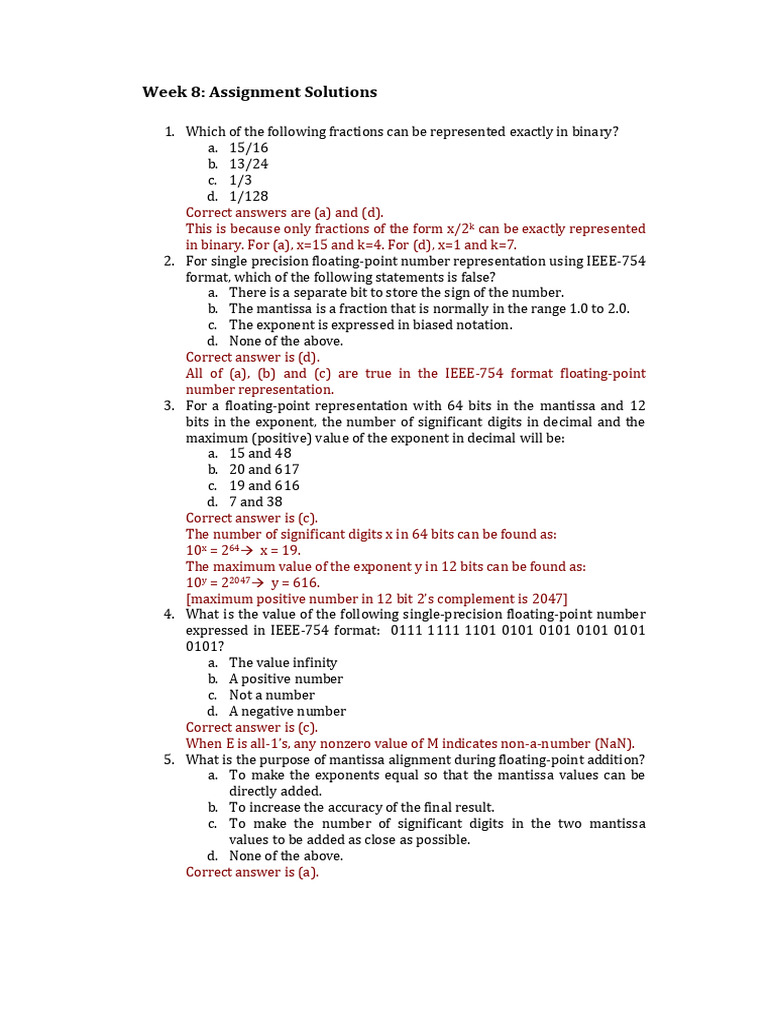 Assignment Solution Week8 | PDF | Numbers | Computer Architecture