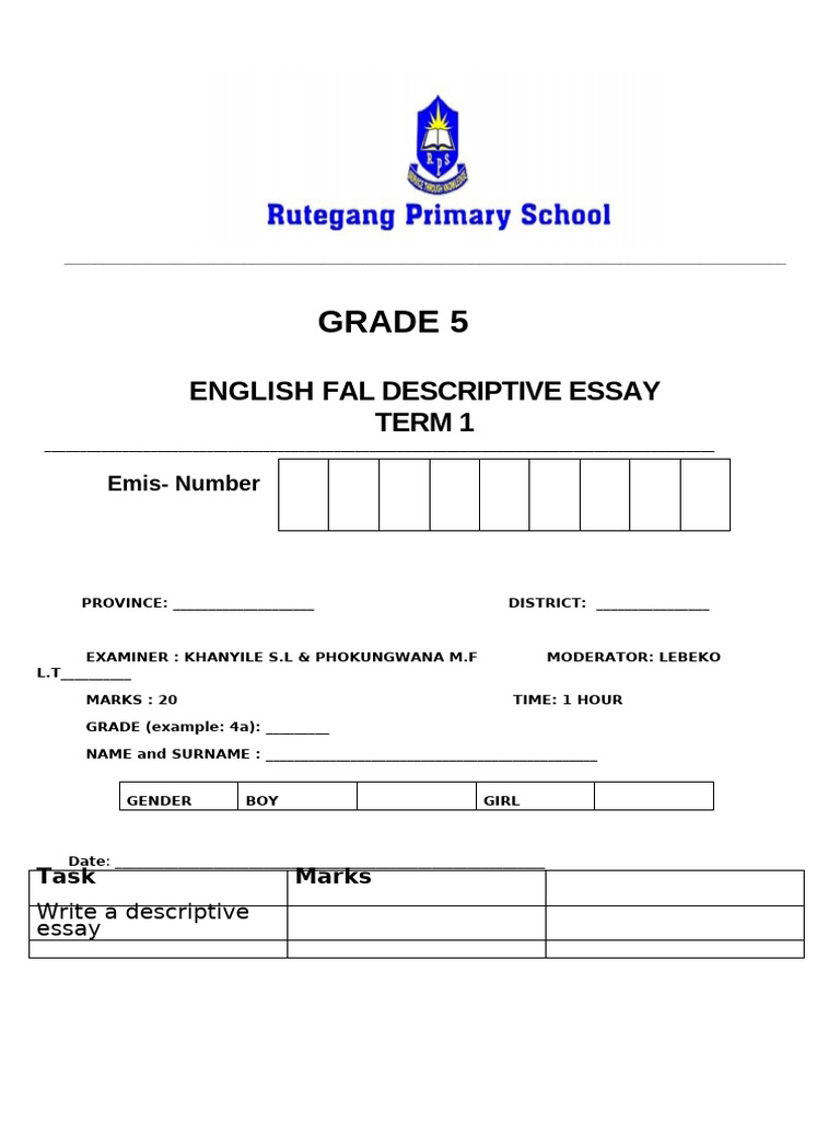ENGLISH Grade 5 FAL Term 4 Controlled Test November 2023 | PDF