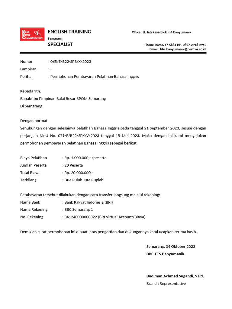 Surat Permohonan Pembayaran | PDF