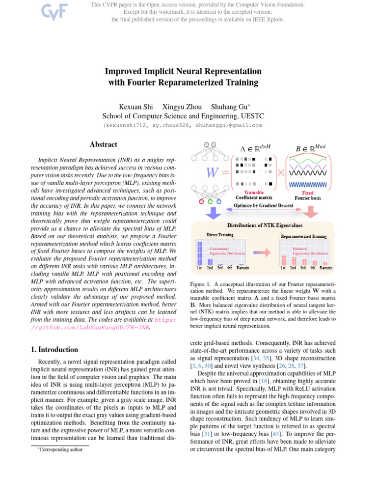 Shi Improved Implicit Neural Representation With Fourier Reparameterized Training CVPR 2024 ...