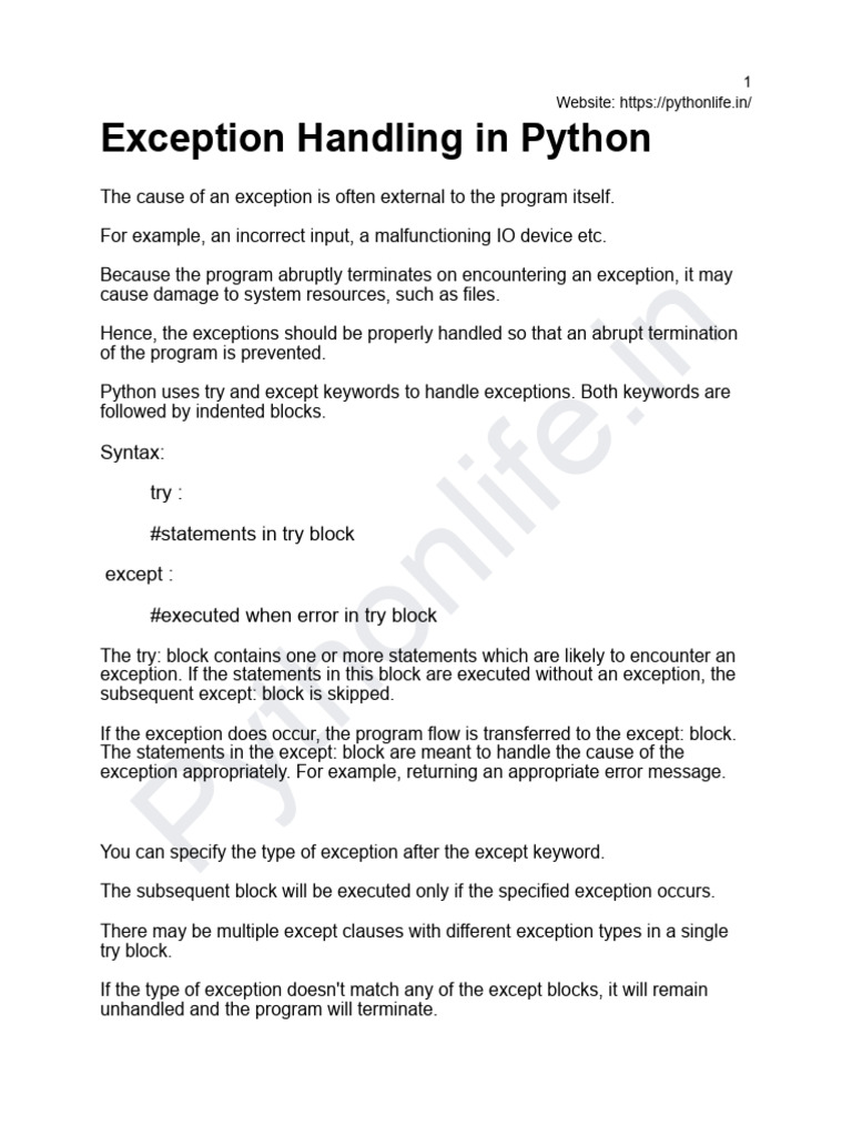 Python Exception Handling Basics | PDF | Control Flow | Computing