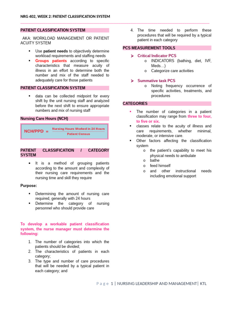 NRG 402, Wk2 Patient Classification System | PDF | Nursing | Social ...