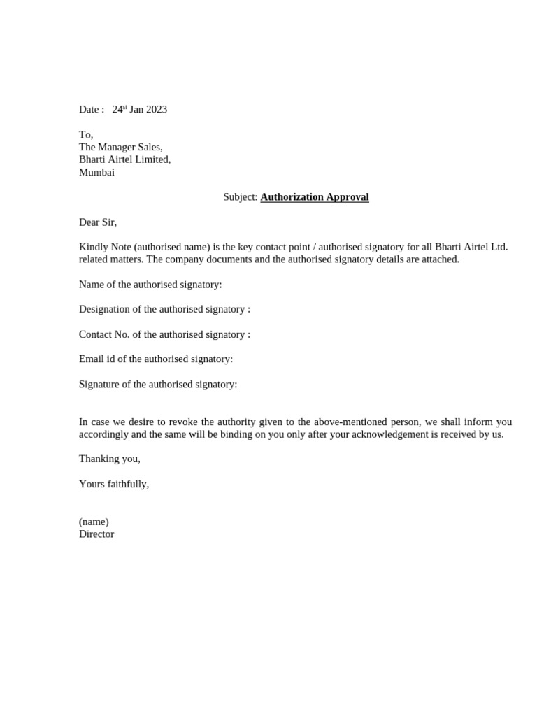 Authorized Signatory Formet | PDF