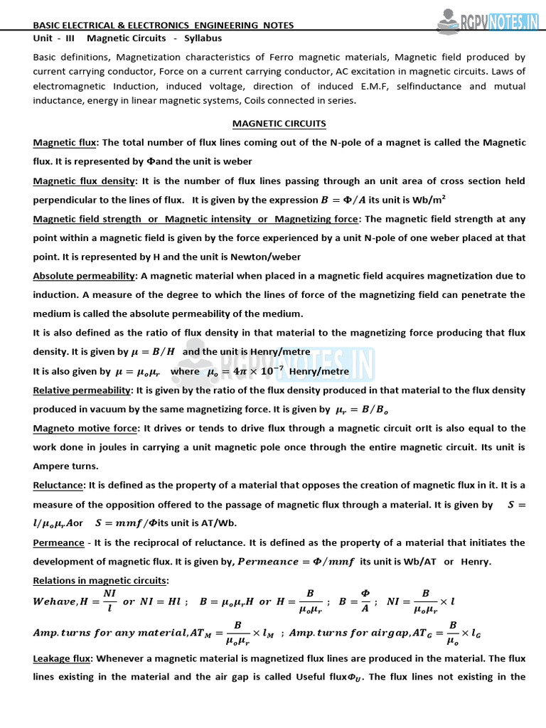 Unit-3 Notes-1 | PDF | Electromagnetic Induction | Inductor
