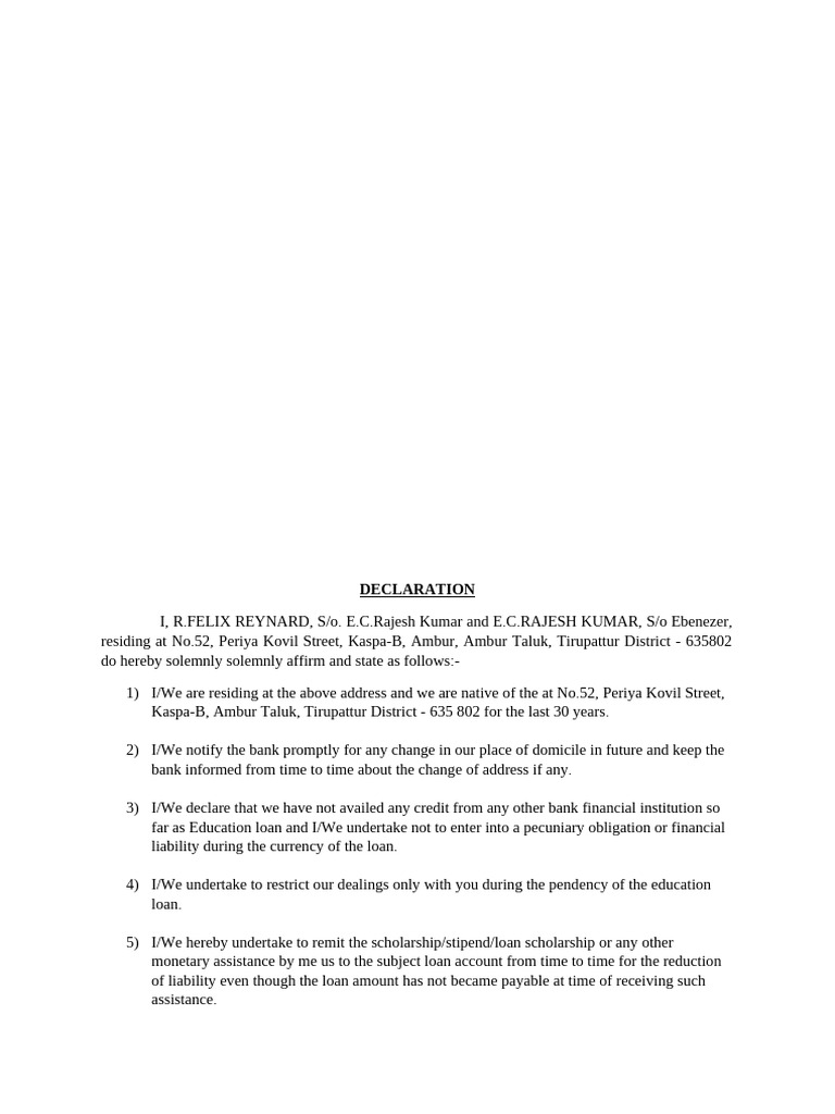 BANK DECLARATION | PDF | Banking | Business