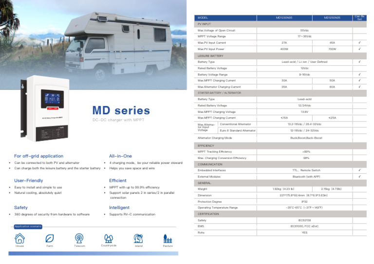MD Series - 12V - 30A-50A - DC-DC Charger With MPPT For RV - Datasheet ...