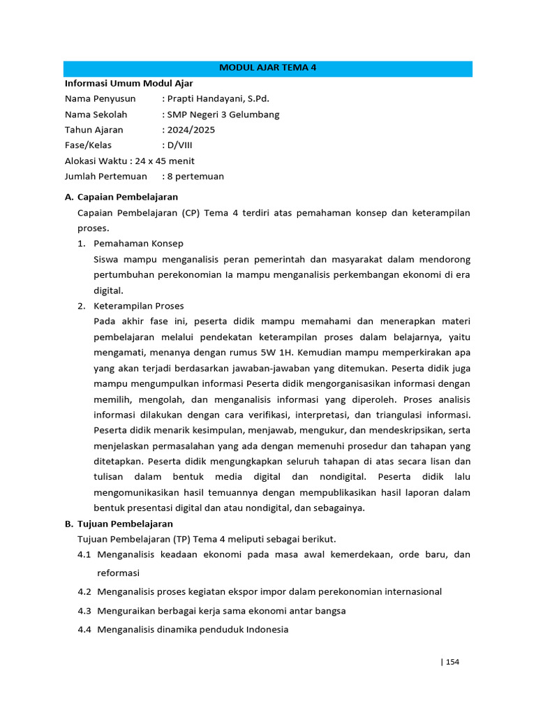 MODUL AJAR IPS Kelas 8 TEMA 4 | PDF