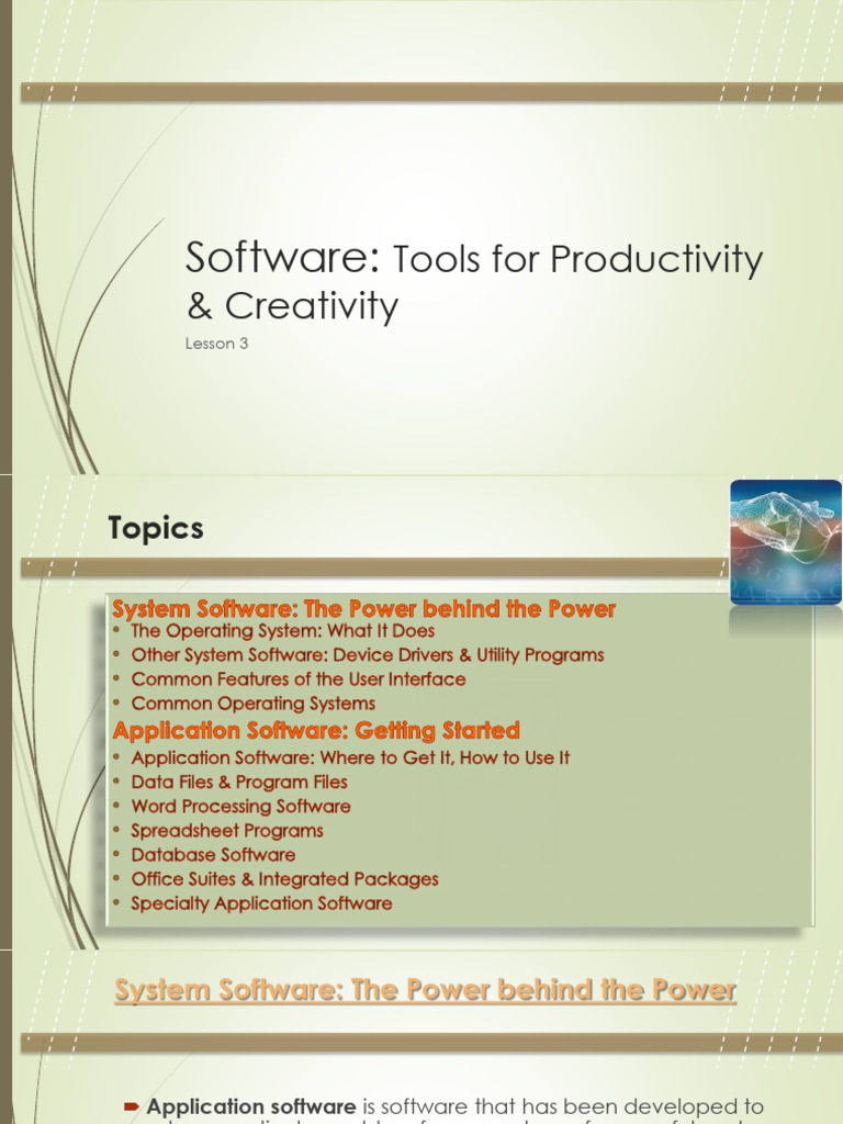 Lesson 3 - Software Tools For Productivity - Creativity | PDF ...