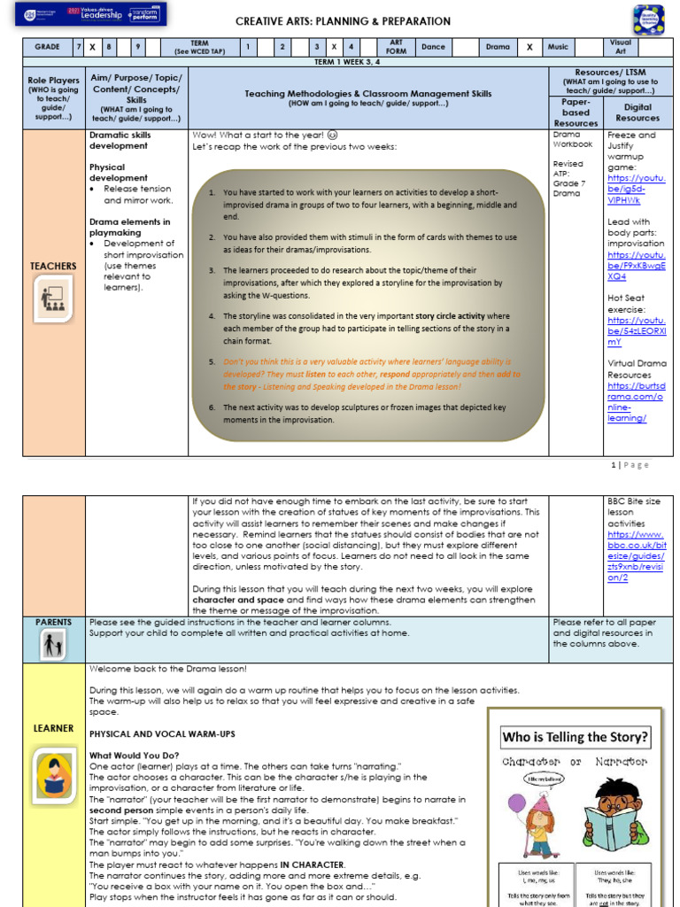 Lesson Plan GR 7 Creative Arts Drama T1 Week 3, 4 | PDF | Extraversion ...
