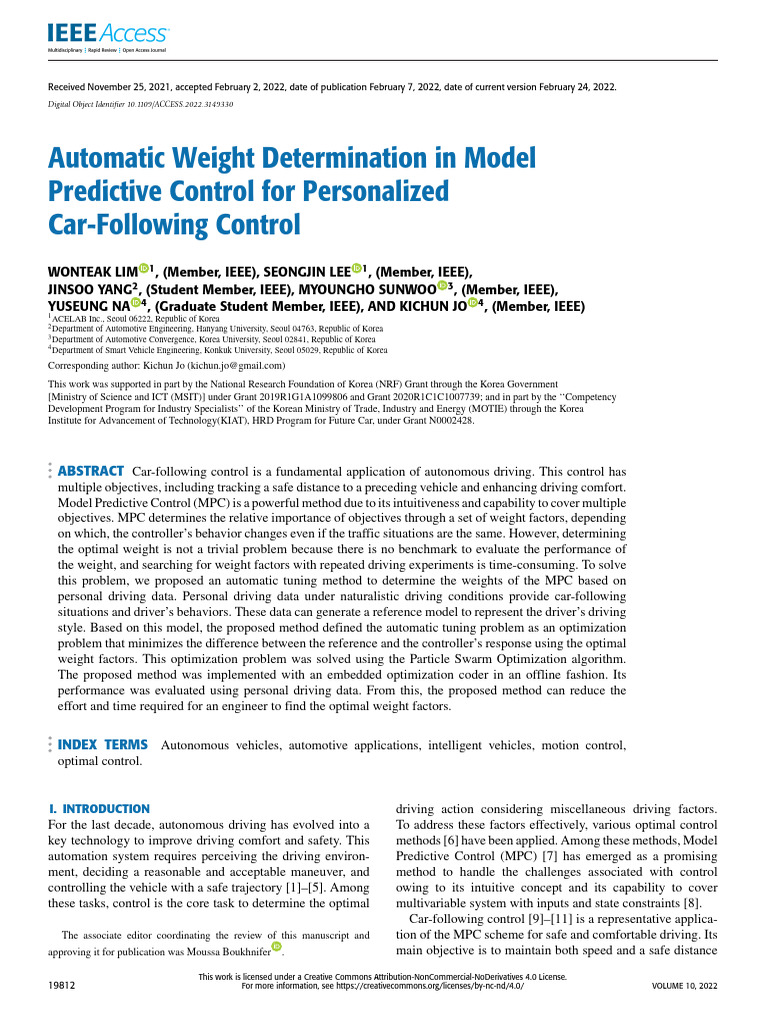 Automatic Weight Tuning in MPC for Cars | PDF | Mathematical ...