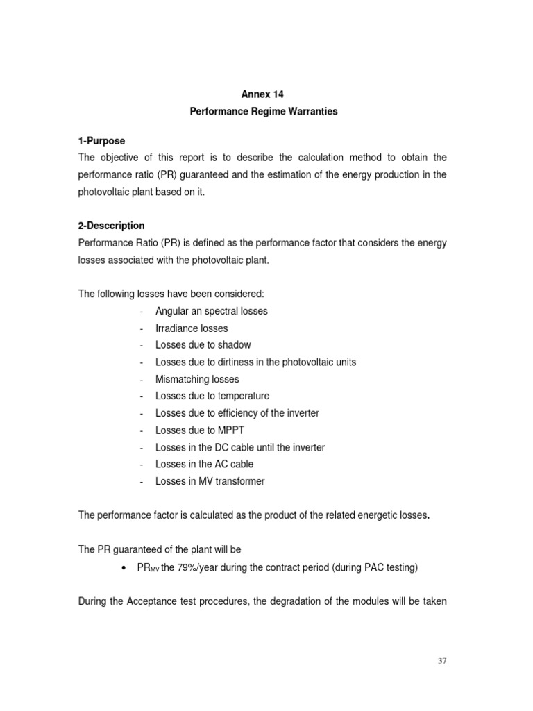 Annex 14. Performance Regime Warranties | PDF | Solar Power ...