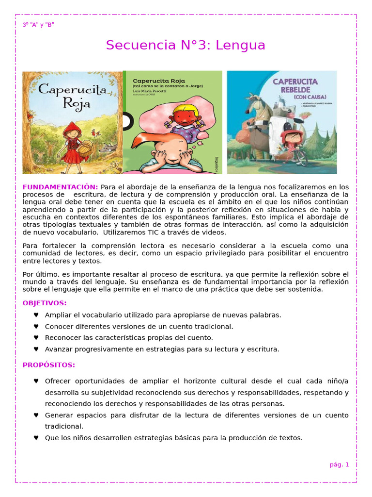 Diversificacion Secuencia Lengua 3° | PDF | Caperucita Roja | Escritura