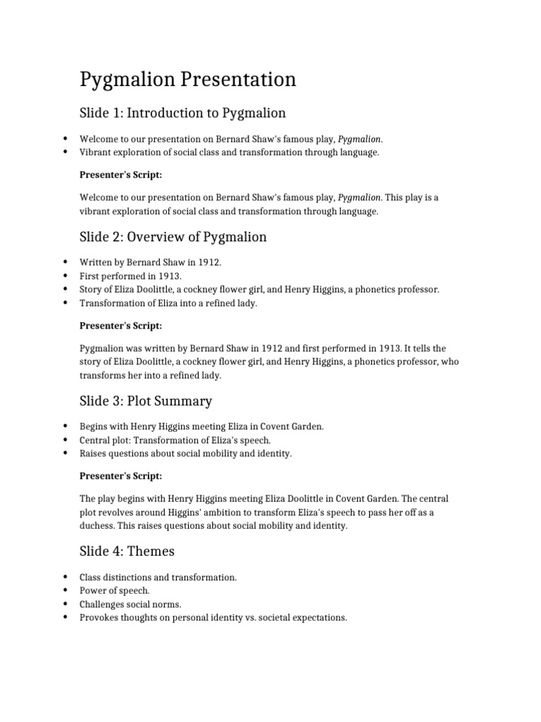 Pygmalion Presentation | PDF | Pygmalion (Play)