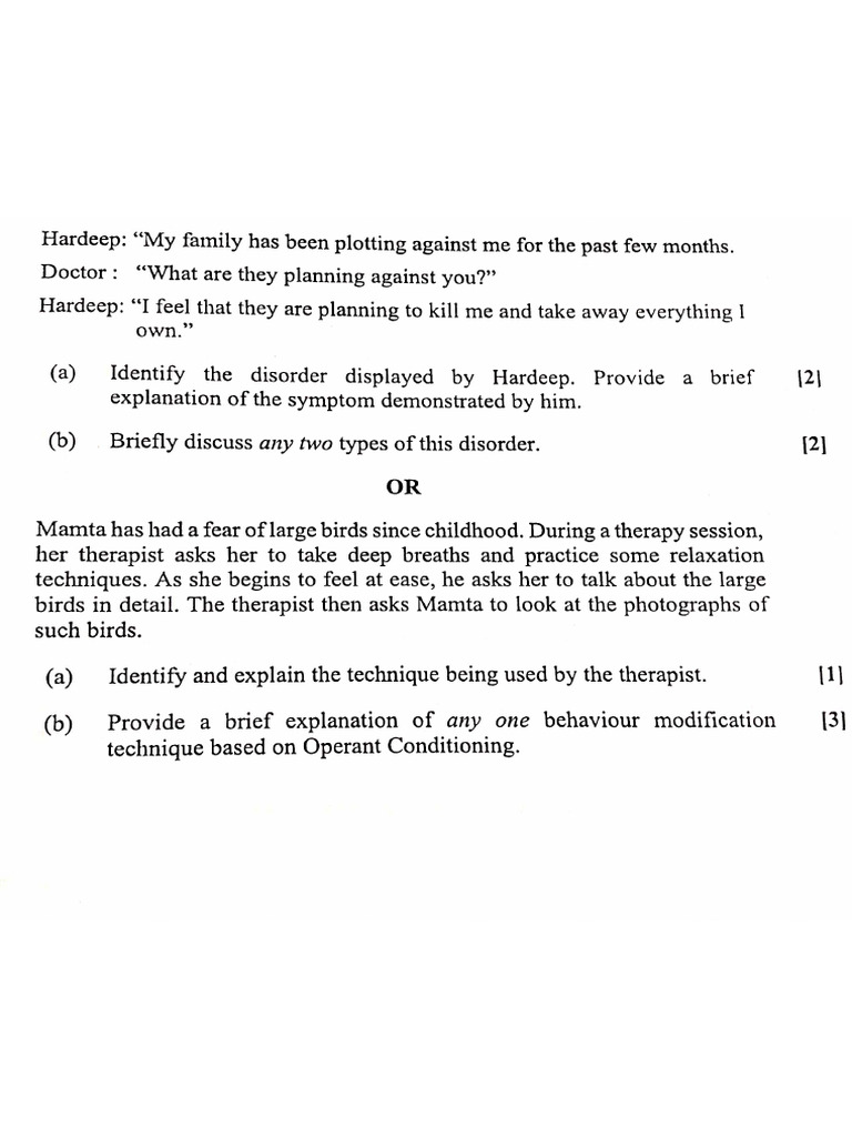 Case Study Based Questions Ch. Psychological Disorders | PDF