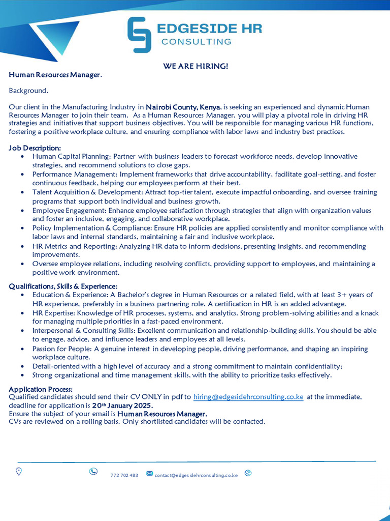 Human Resources Manager, Role. | PDF | Human Resources | Human Resource ...