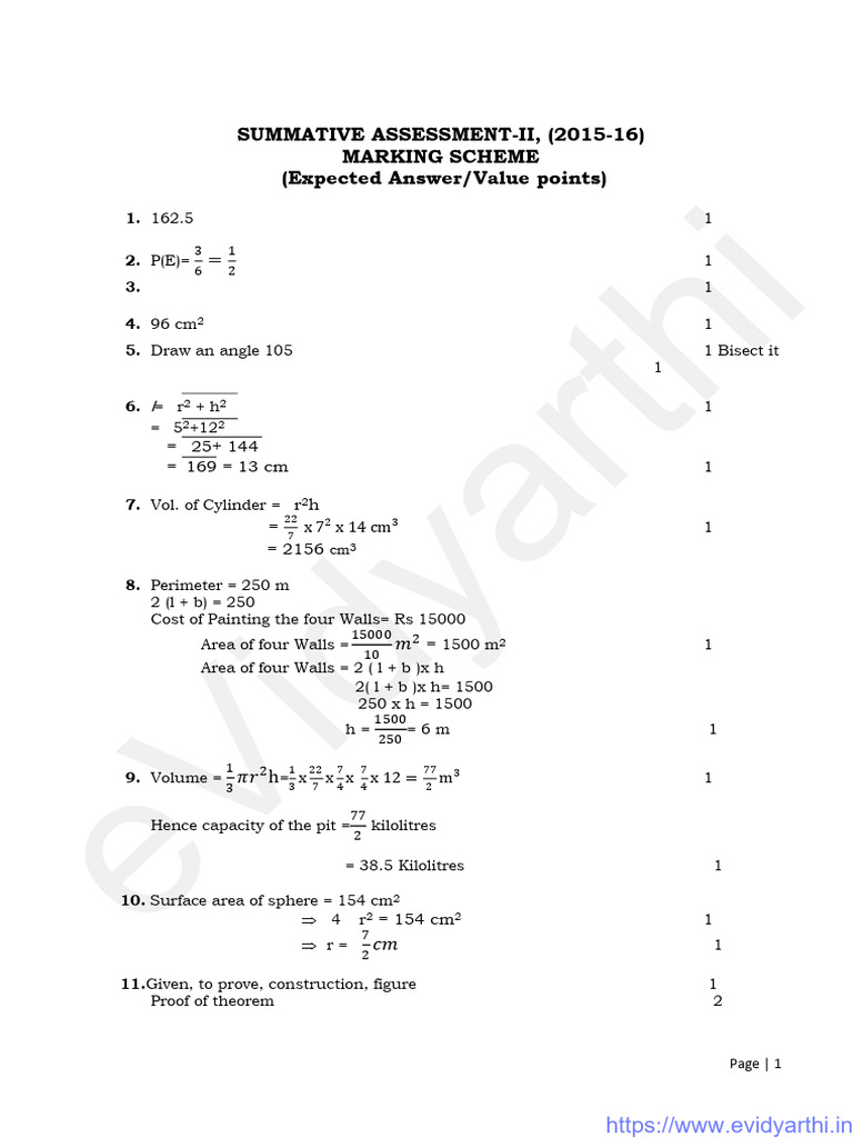 IX Maths Marking Schem | PDF | Area | Classical Geometry