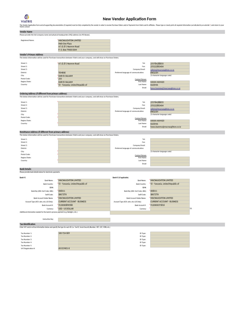 New Vendor Request Form - Int'l (003) | PDF | Taxes | Banking