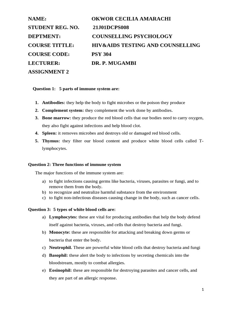 Assignment 1 | PDF | White Blood Cell | Immune System