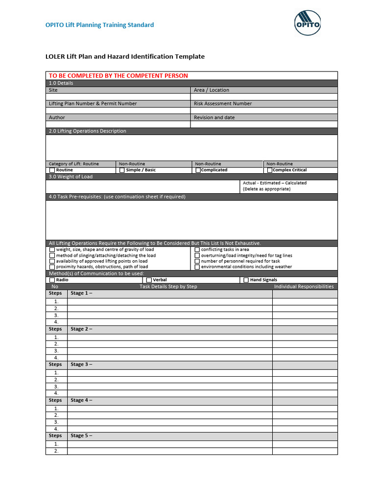 LOLER Lift Plan and Hazard Identification Templates | PDF | Risk ...