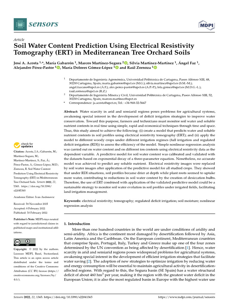 Soil Water Content Prediction Using Electrical Resistivity Tomography ...