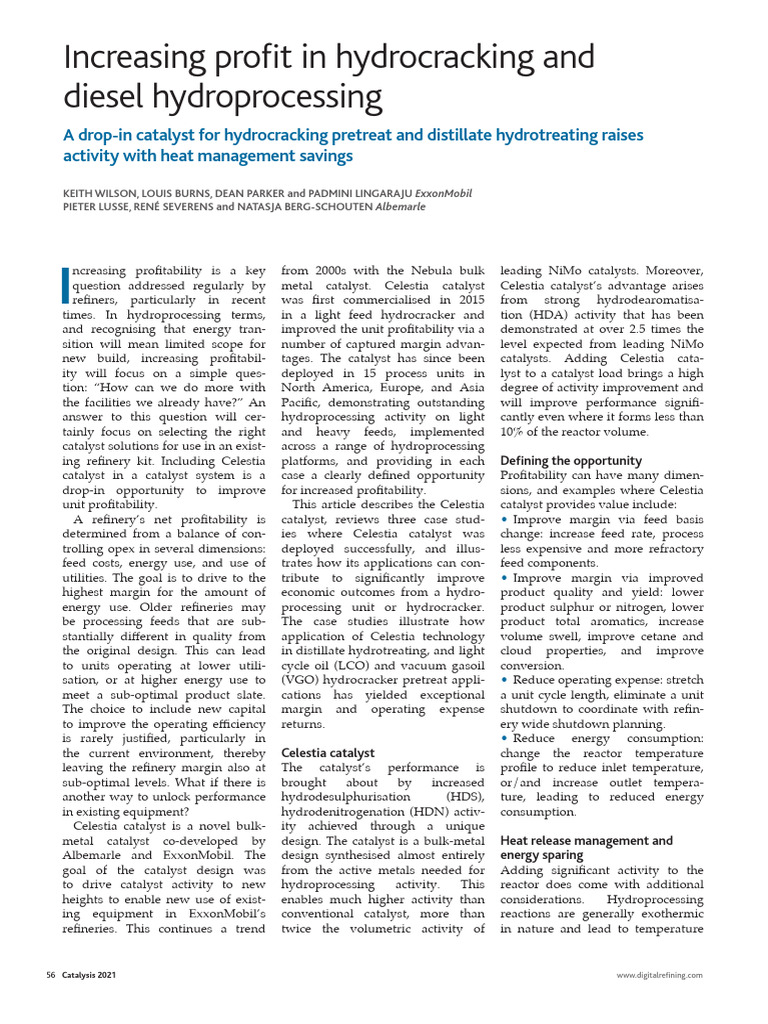 Increasing profit in hydrocracking and diesel hydroprocessing | PDF | Cracking (Chemistry ...
