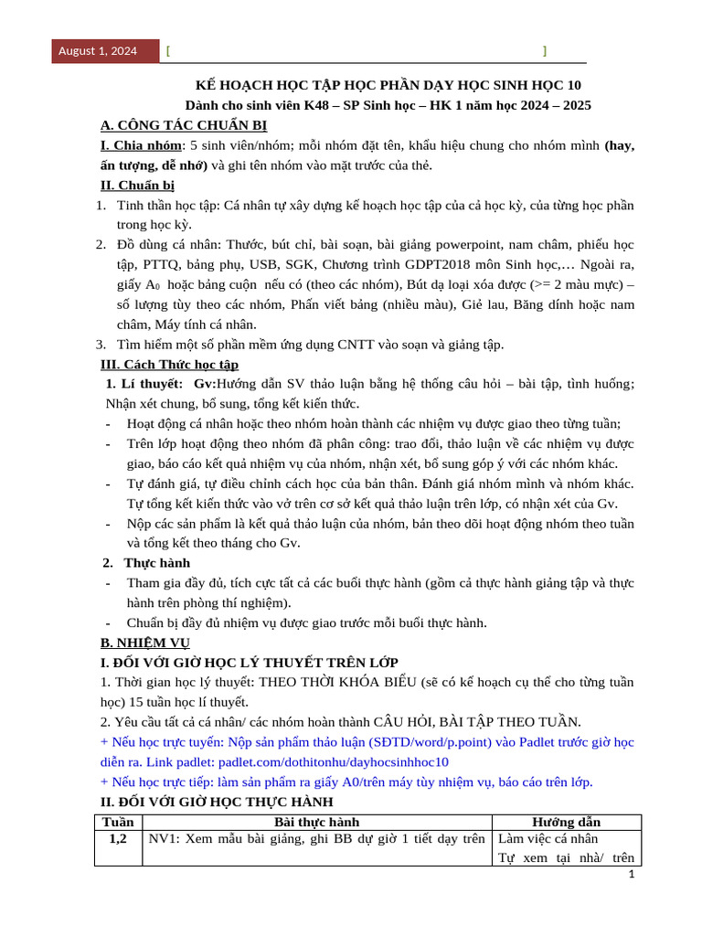 1.To Nhu_KH mon DHSH10 K48 2024 (final) | PDF
