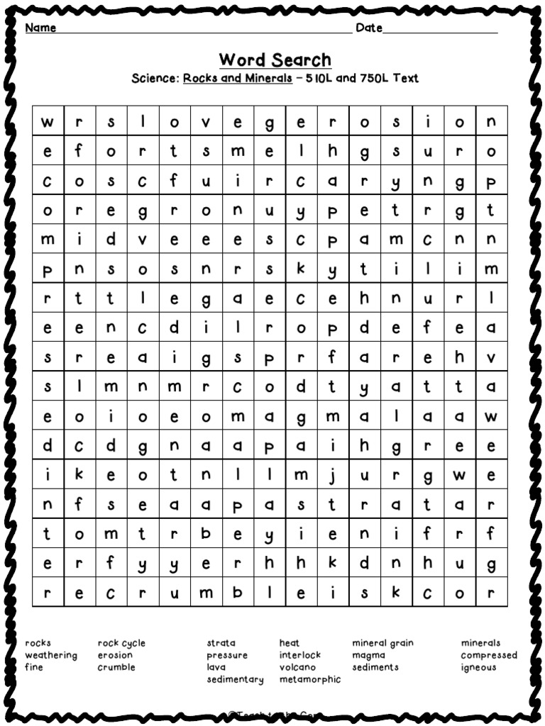 Rocks and Minerals Word Search Activity | PDF | Rock (Geology ...