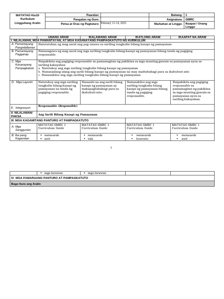GMRC 1_DLL_Q4_WEEK 1 | PDF