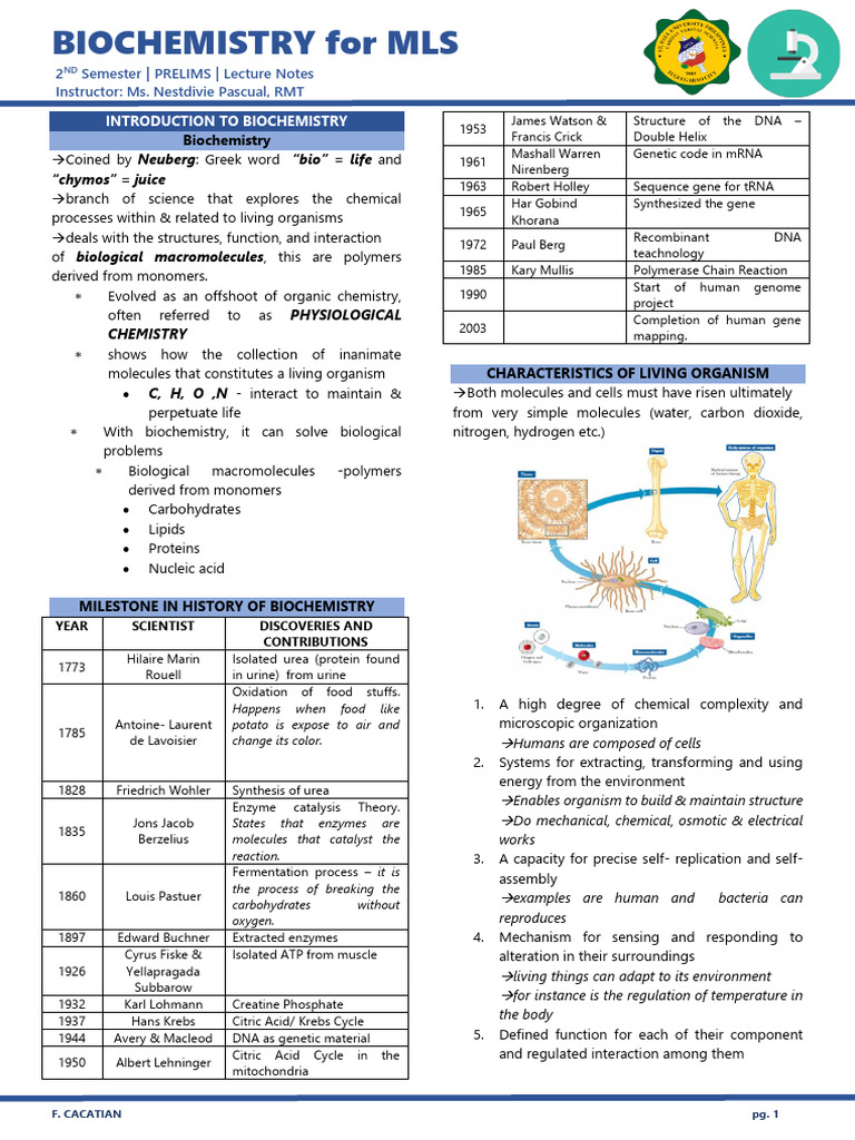 Biochemistry Trans Lec. L Intro123 | PDF | Carbohydrates | Cell (Biology)
