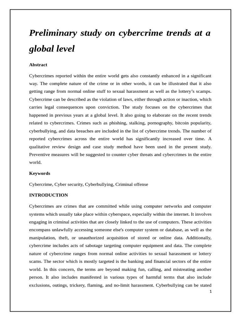 Preliminary Study On Cybercrimes Trends at A Global Level | PDF ...