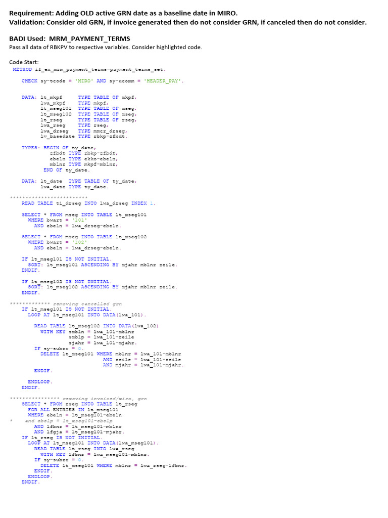 Set Old GRN Date as Baseline in MIRO | PDF | Computer Programming ...