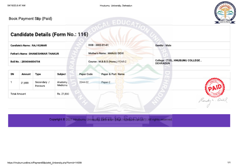 Book Payment Slip | PDF