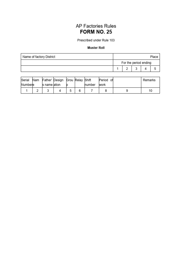 Muster Roll Form 25 Guidelines | PDF