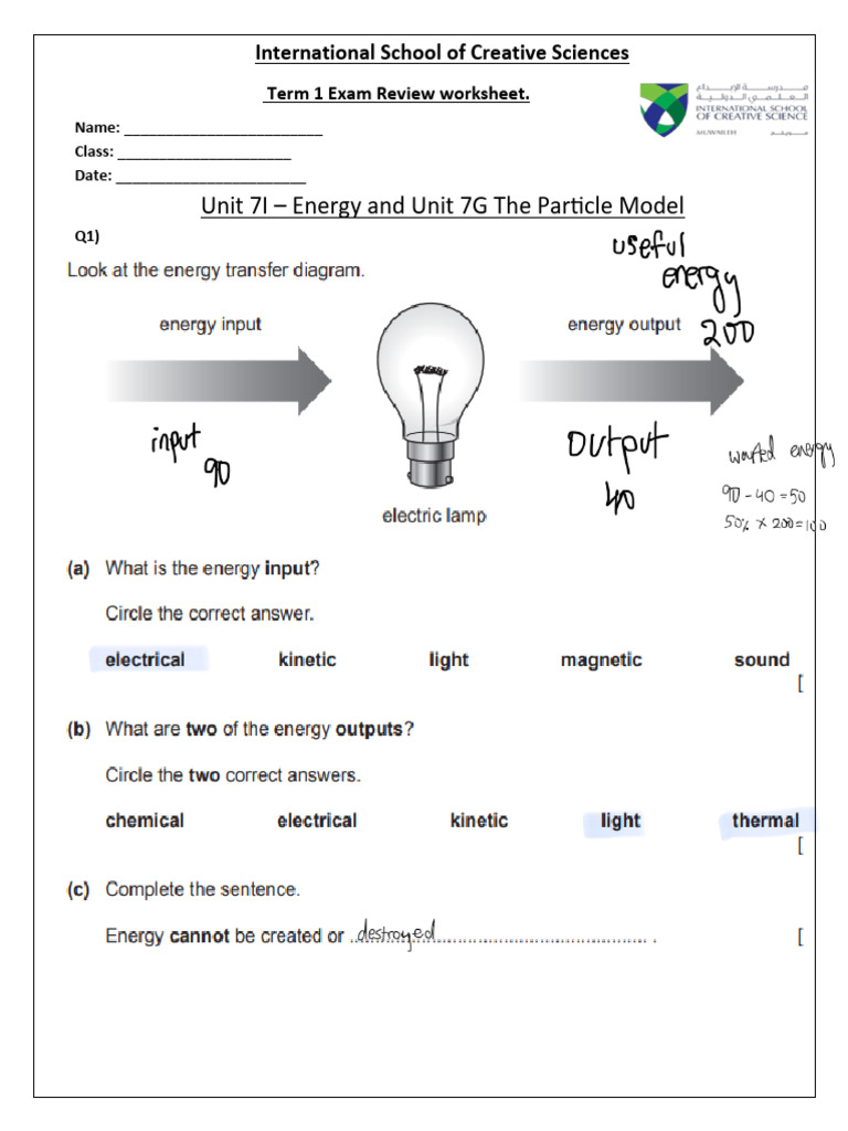Review worksheet Unit 7I &7G | PDF | Gases | Fuels