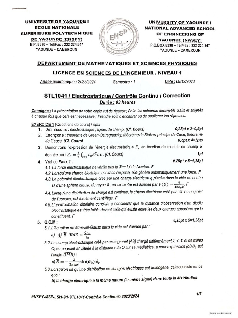 correction du cc d'électrostatique | PDF